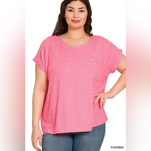 Zenana Outfitters | Tops | Nwt Zenana Melange Hacci Tee With Pocket | Poshmark